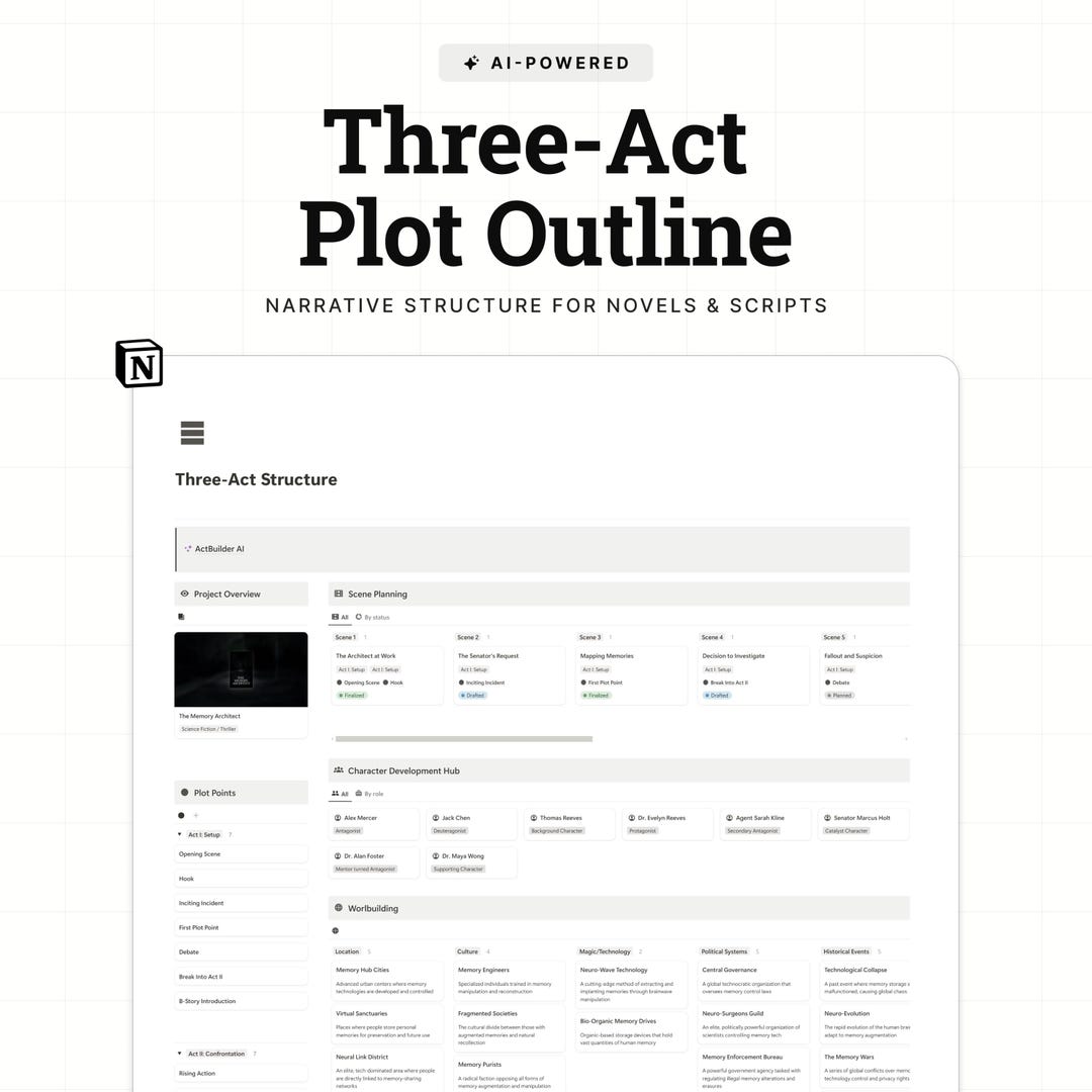 Three Act Plot Outline Notion Template Ultimate Story Outline Tool ...