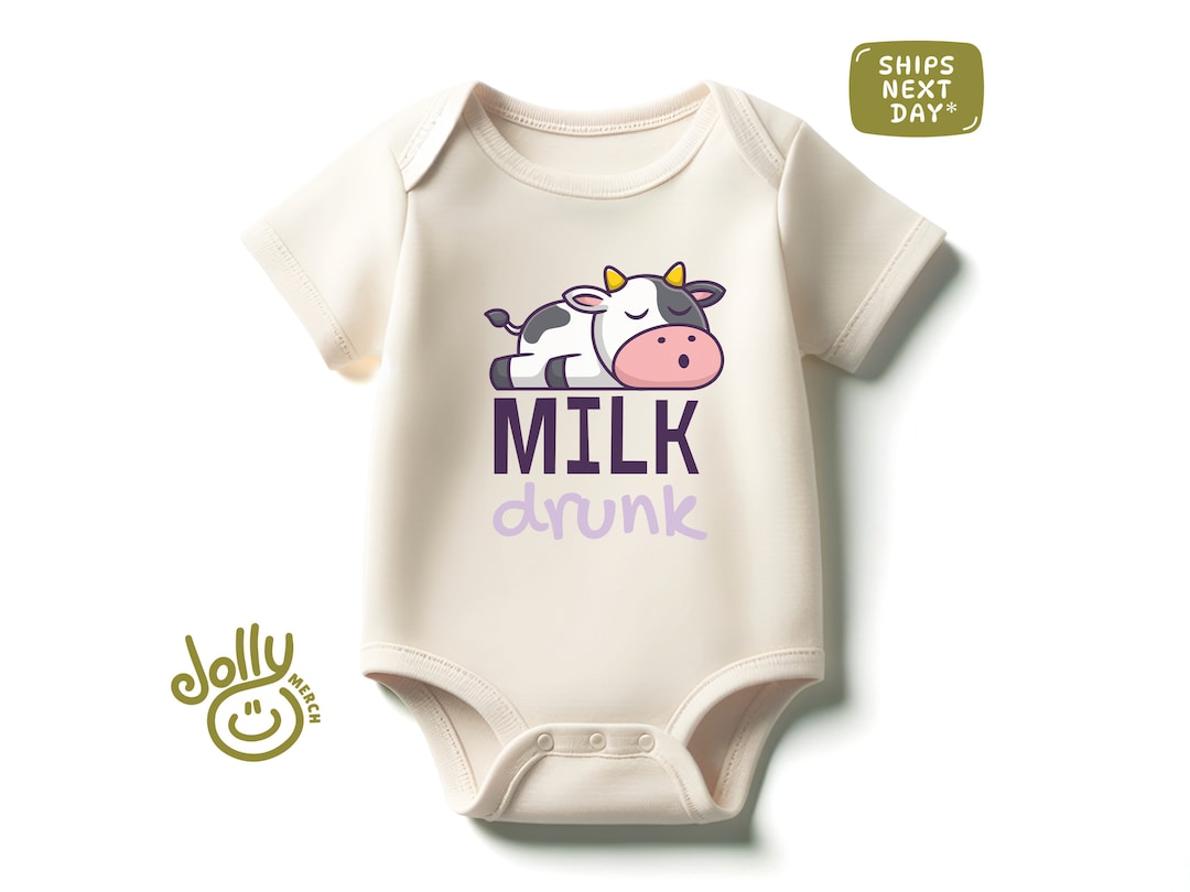 Milk Drunk Baby Bodysuit, Funny Baby Bodysuit, Cute Cow Bodysuit, Milk ...