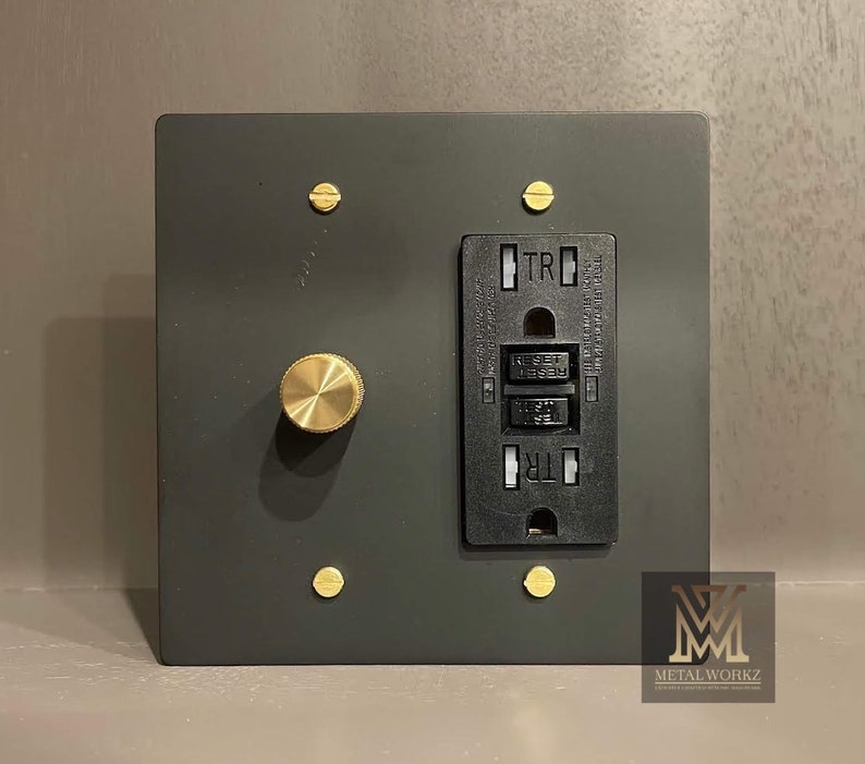 Solid Metal Brass Knurled Rotary Dimmer and Duplex Outlet 2-gang Matte ...