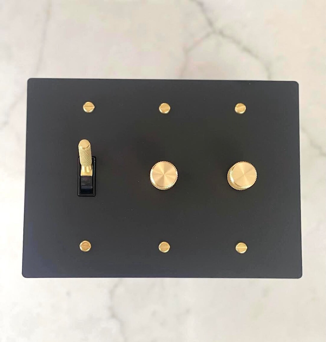 Matte Black With Brass Combination Knurled Toggle Light Switch - Etsy