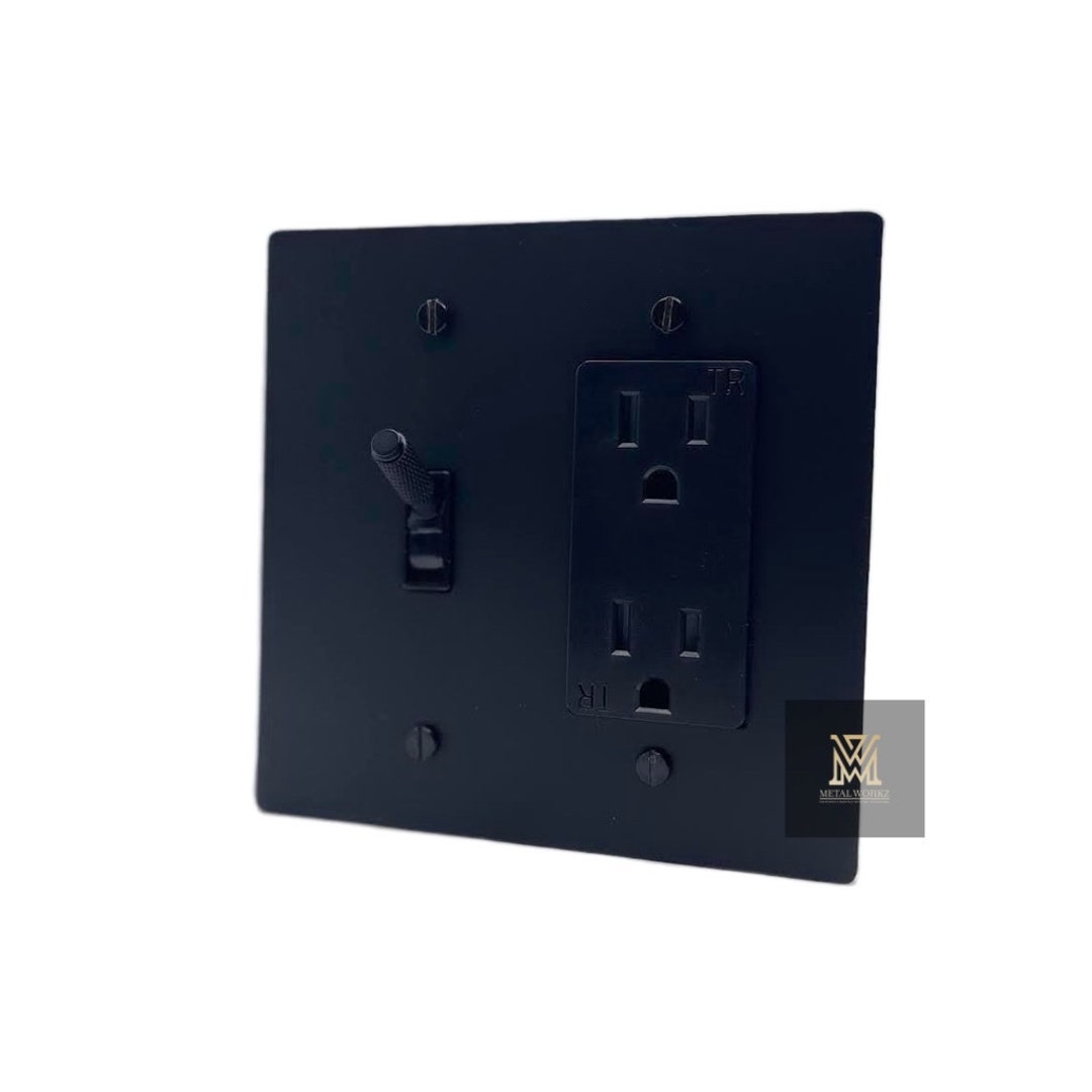 Solid Brass Knurled Toggle Switch Duplex Outlet 2-gang Matte Black - Etsy