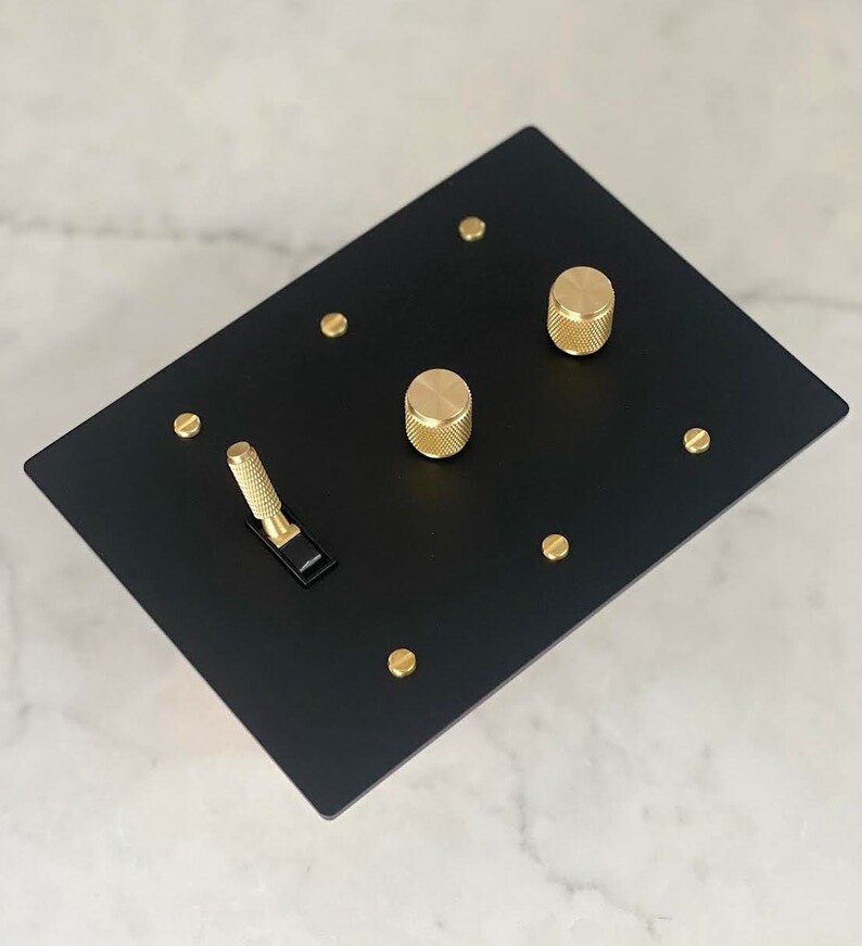 Matte Black With Brass Combination Knurled Toggle Light Switch - Etsy