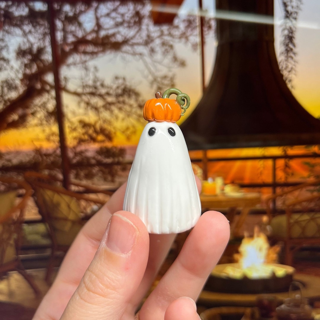 Cute Pumpkin Ghost Desk Friend, Polymer Clay Figure, Made to Order ...