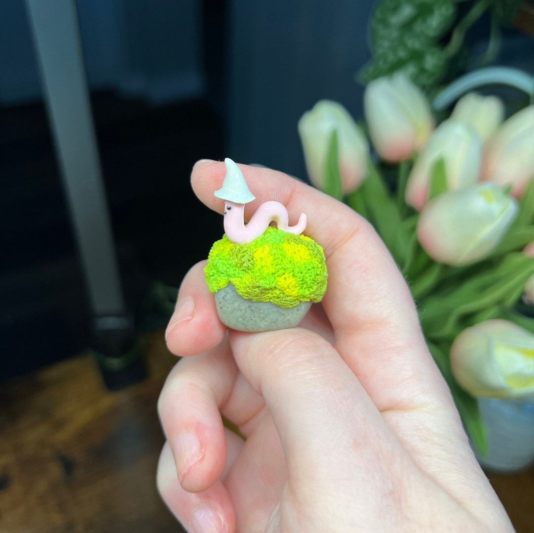 Cute Wizard or Witch Worm, Cottage Core Figure, Desk Decor, Kawaii ...