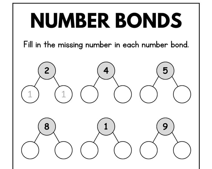 10 Printable Number Bonds Math Worksheets, Numbers 1 to 20 ...