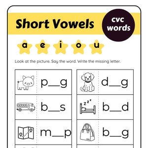 CVC Words Worksheet: Short Vowels Reading Activity (PDF) - Etsy
