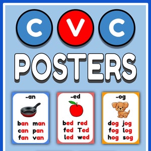 CVC Words Family Poster, Short Vowels Learn Phonics for Kindergarten ...