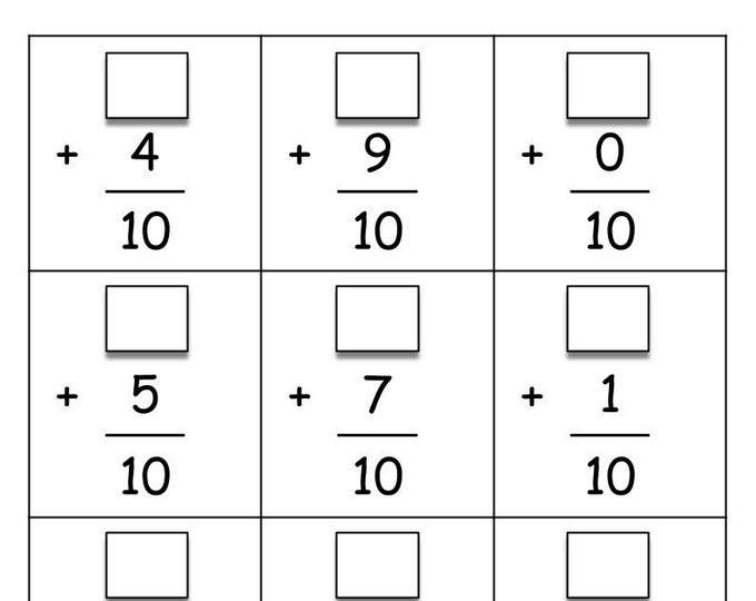 Back to School Printable Missing Addends Addition to 10 Math Worksheets ...