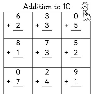 Addition to 10 Worksheets: Single Digit Math (PDF Download) - Etsy