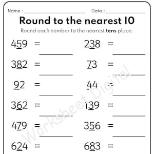 Rounding to Nearest 10 Worksheet: Grade 3-4 Math (PDF) - Etsy