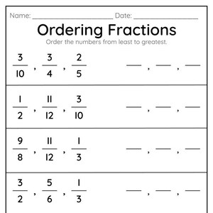 Ordering Fractions Math Printable Worksheets for Grade 3, Homework ...