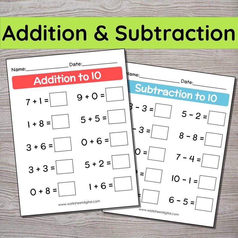 180 Printable Addition Subtraction Sums up to 10 Pdf Worksheets ...