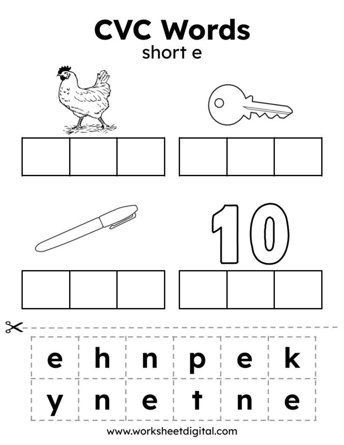 CVC Words Cut and Paste Worksheets: Kindergarten Homework (PDF) - Etsy