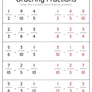 Ordering Fractions Math Printable Worksheets for Grade 3, Homework ...