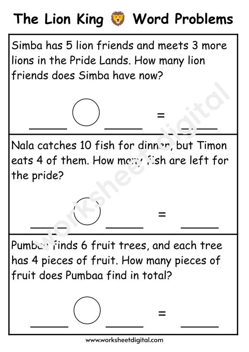 The Lion King One Step Word Problems All Operations PDF, Word Problems ...