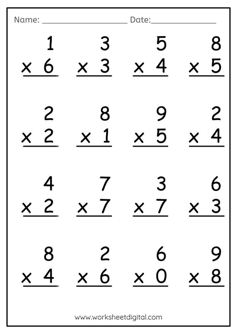 Printable Multiplication Worksheets Big Size, Fill in the Blanks Single ...