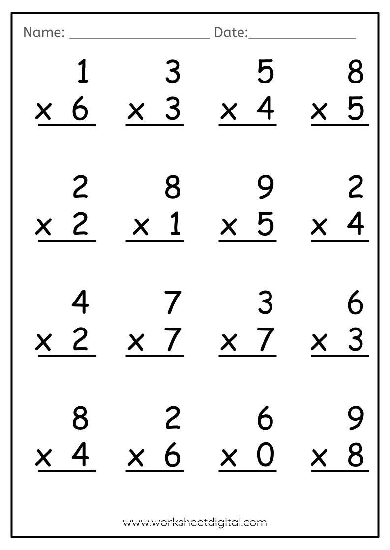 Printable Multiplication Worksheets Big Size, Fill in the Blanks Single ...