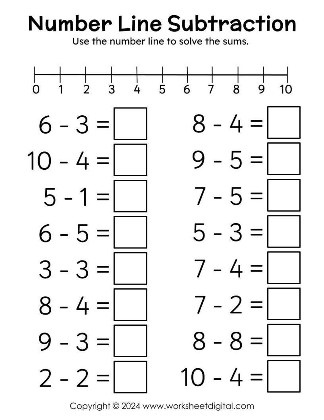 Number Line Subtraction Worksheet: Grade 1-2 Practice (digital Download ...