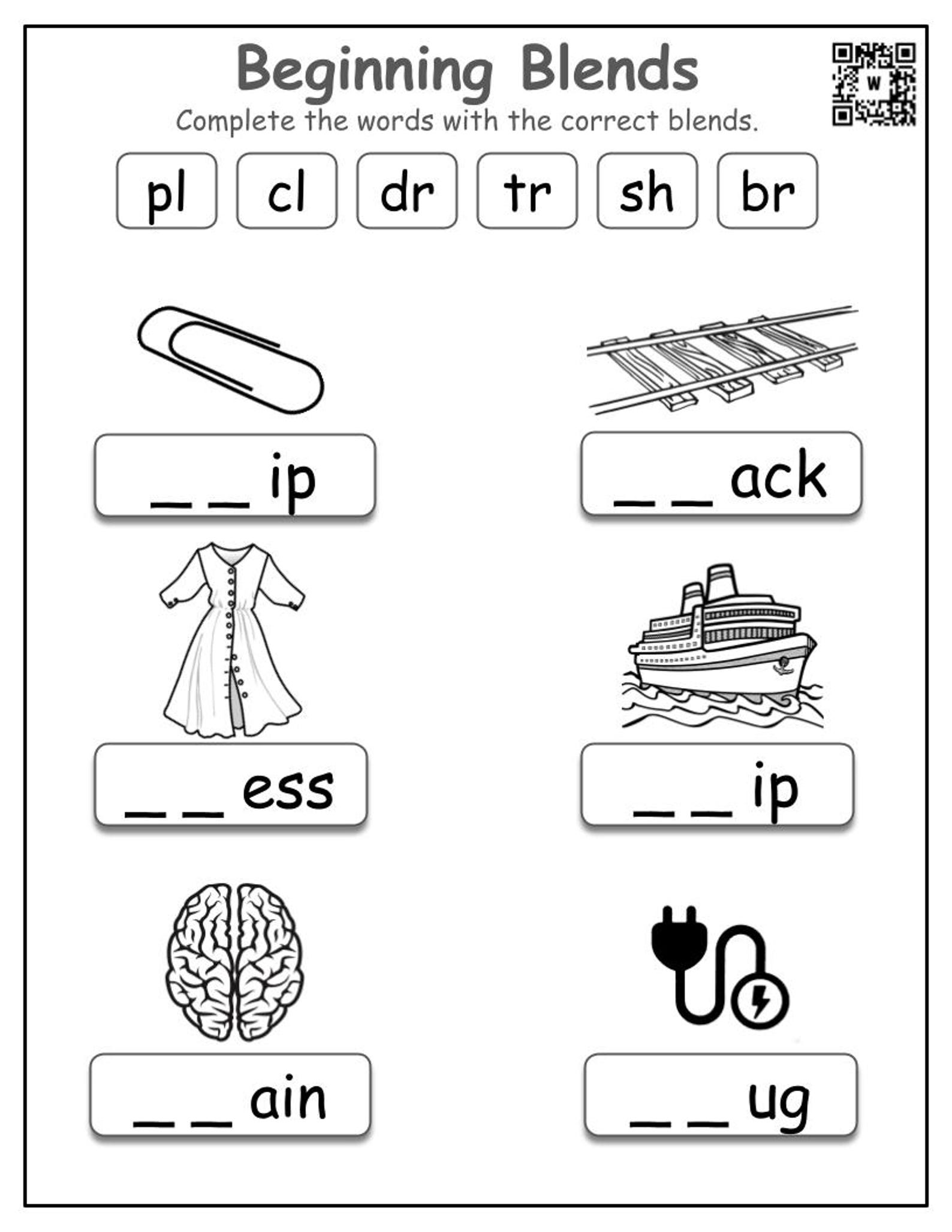 Consonant Blends Worksheets: Kindergarten Homeschool Printable (PDF) - Etsy