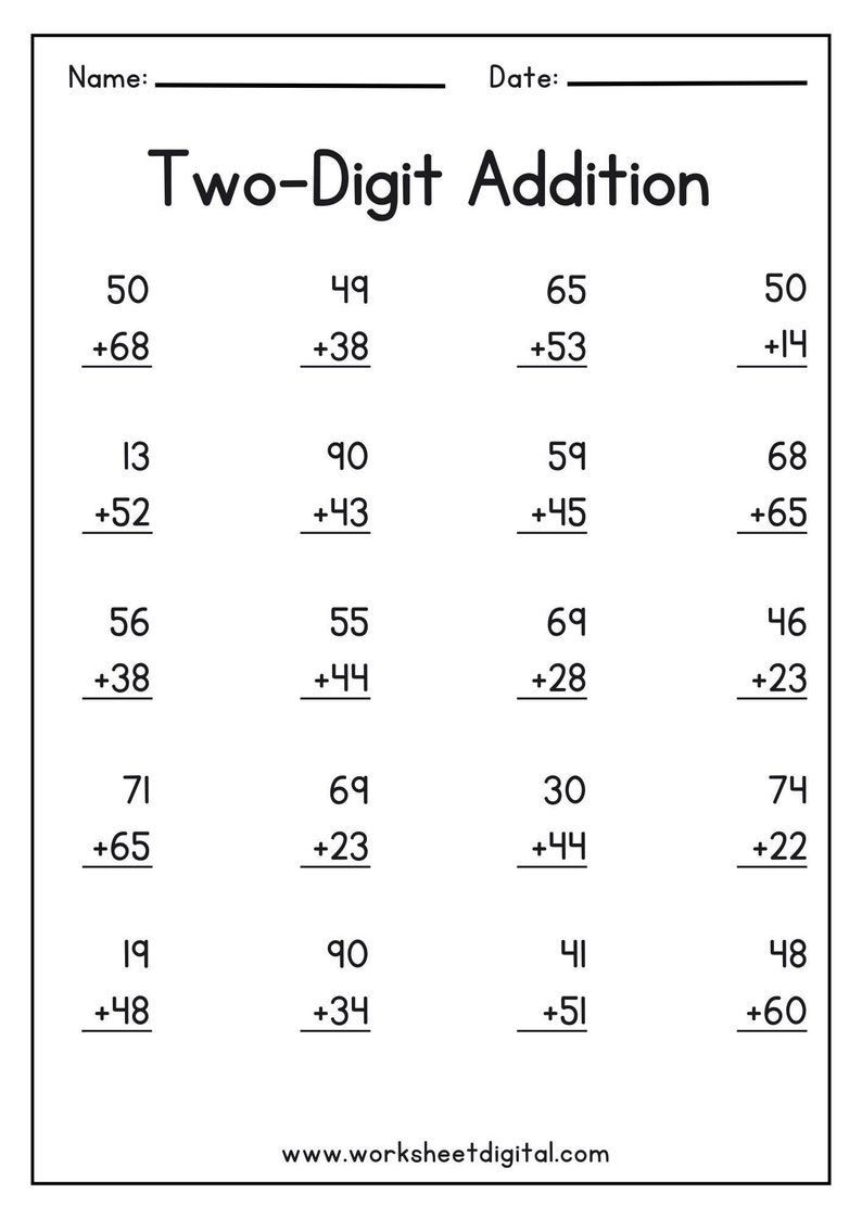 Two-digit Addition Worksheet: 100 Sums, Grades 1-2 (PDF) - Etsy
