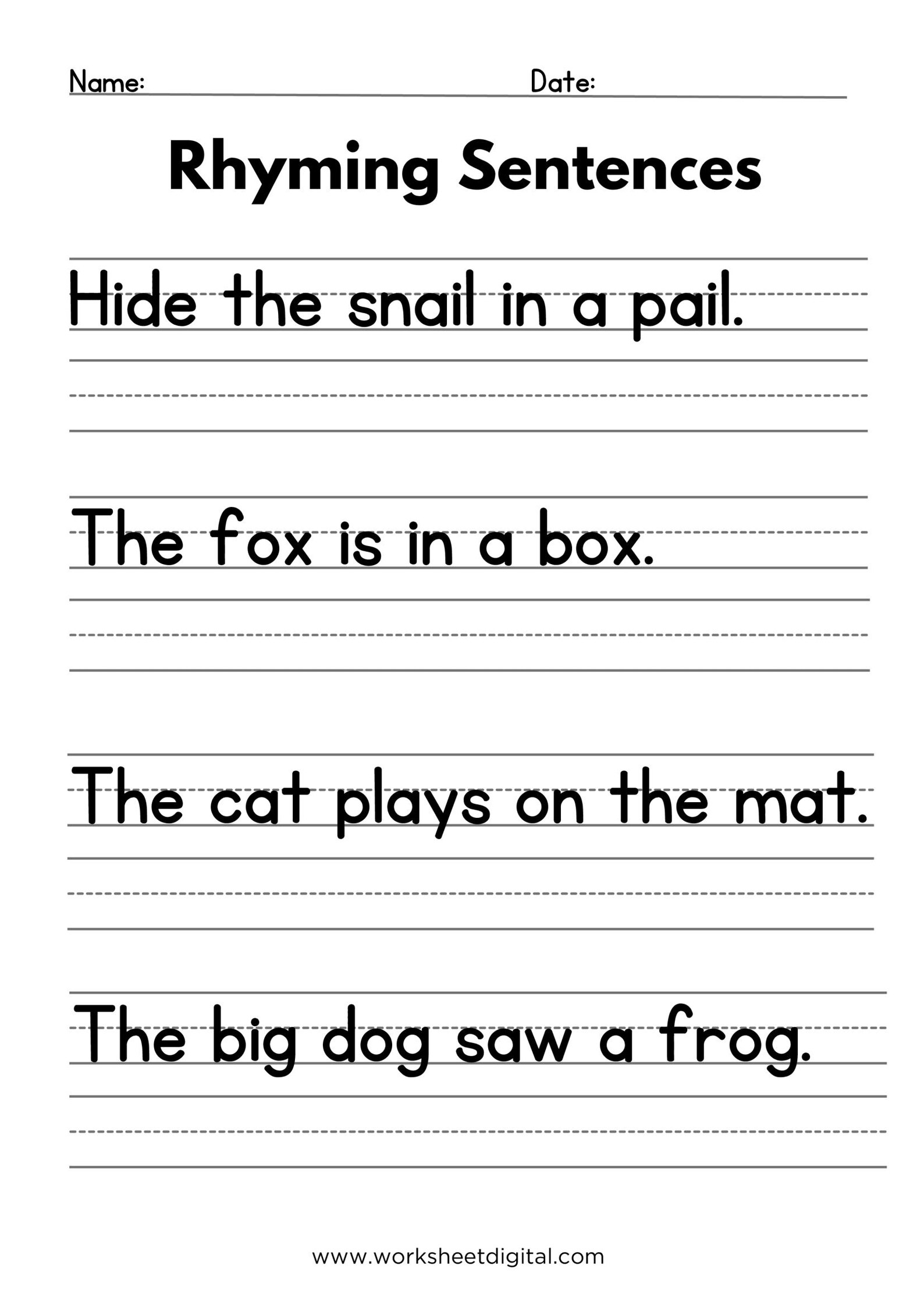 Rhyming Sentences Writing Worksheet: Grades 1-3 (PDF Download) - Etsy