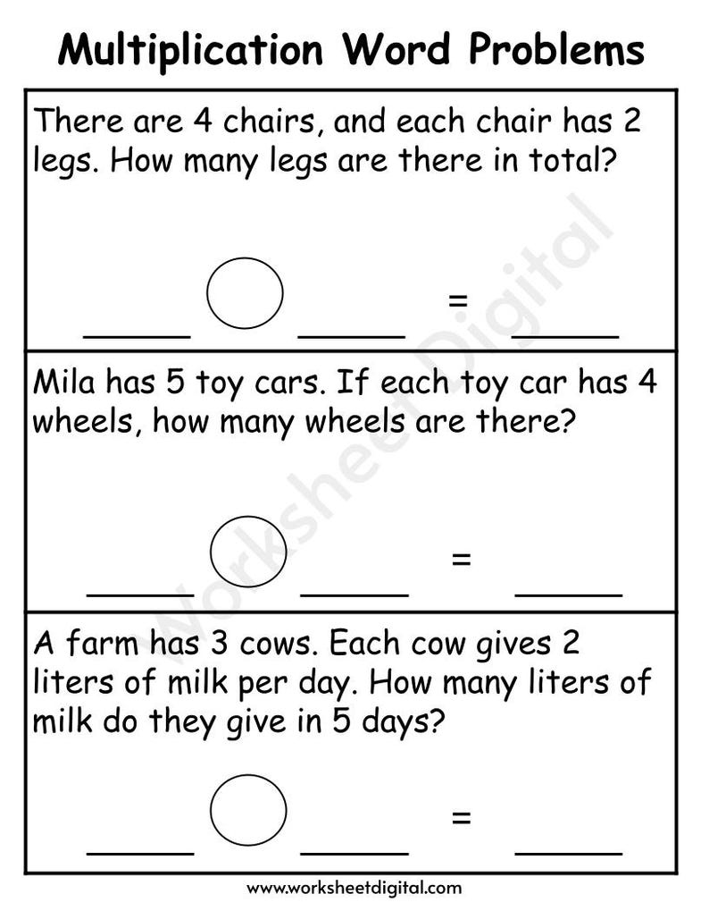 Multiplication Word Problems PDF, Word Problems Worksheet for 1st Grade ...