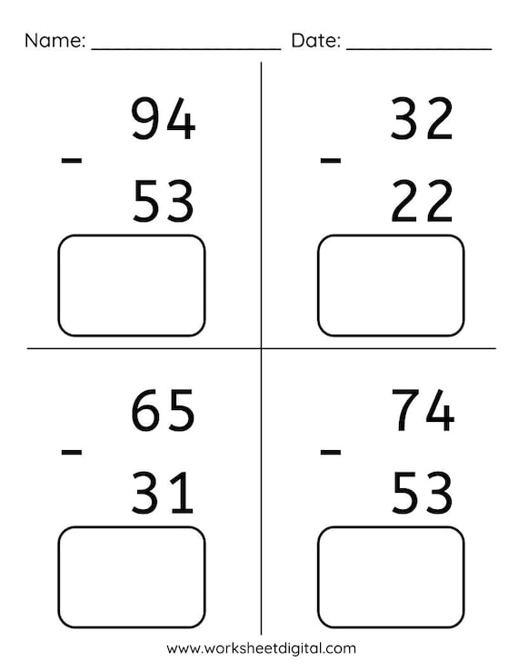 Hojas De Trabajo De Resta Para Segundo Grado Sin Reagrupación