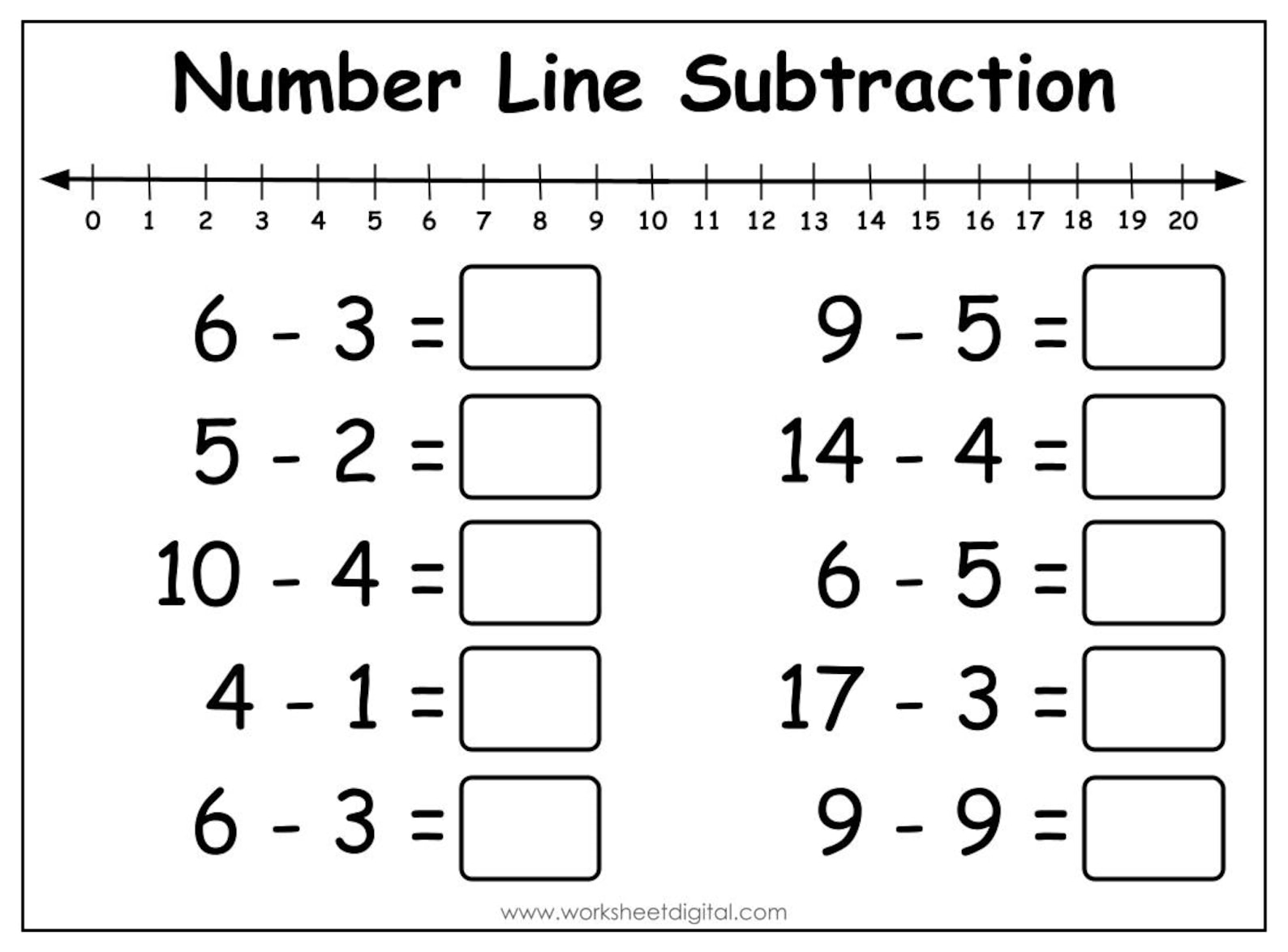 100 Subtraction Worksheets, Number Line Subtraction for First Grade ...