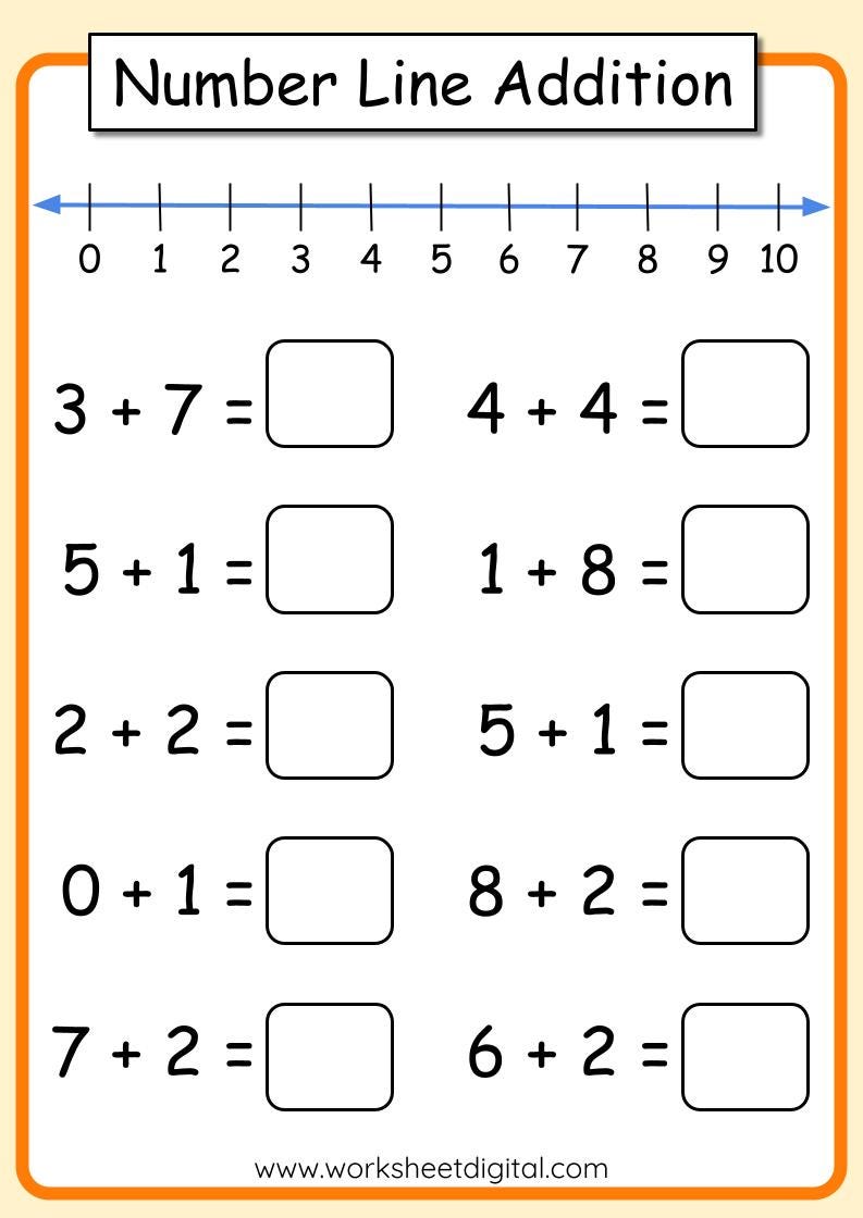 Printable 50 Number Line Addition to 10 Sums, Grade 1 & 2, Home School ...