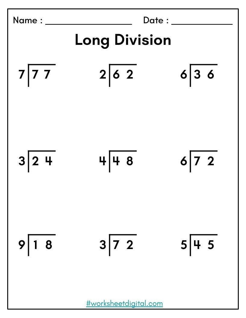 Long Division Worksheets Without Remainder 3rd Grade, Long Division ...