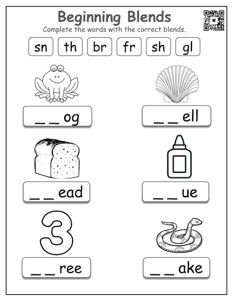 Consonant Blends Worksheets: Kindergarten Homeschool Printable (PDF) - Etsy