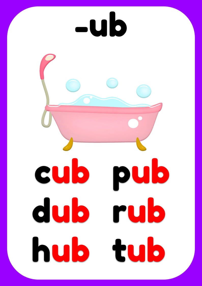 CVC Words Family Poster, Short Vowels Learn Phonics for Kindergarten ...