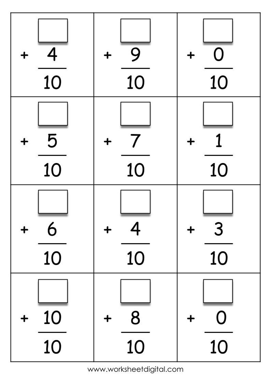 Back to School Printable Missing Addends Addition to 10 Math Worksheets ...