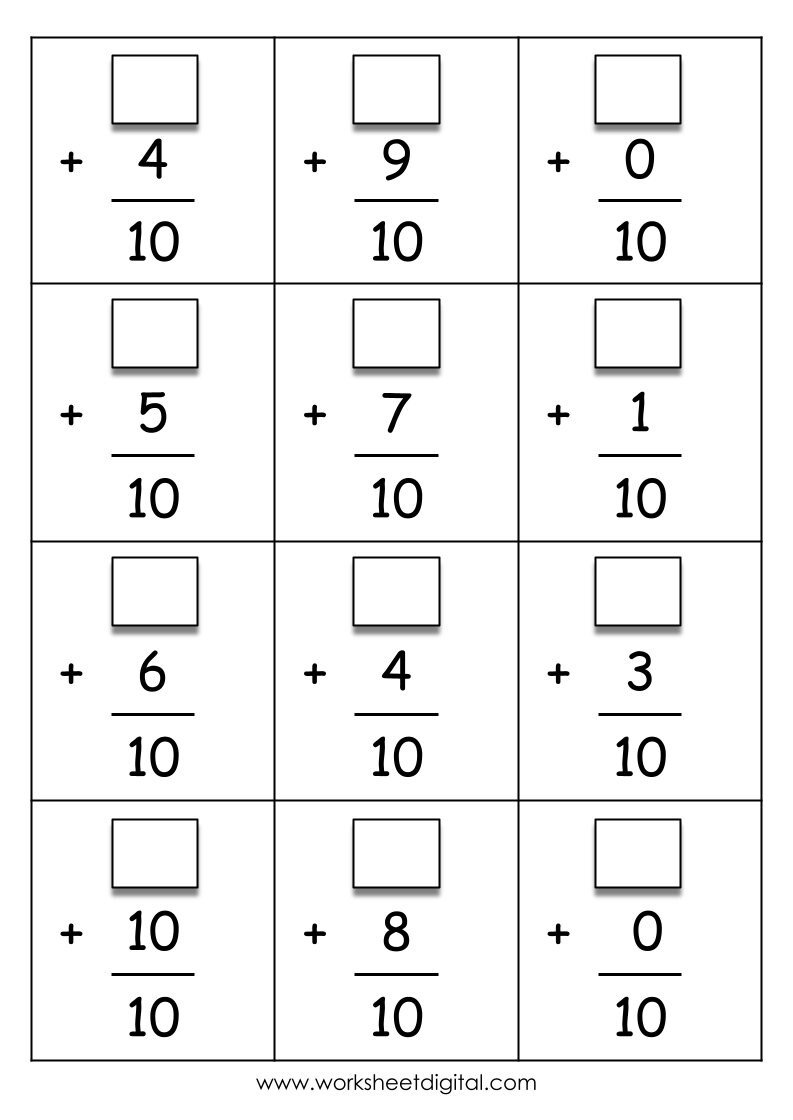 Back to School Printable Missing Addends Addition to 10 Math Worksheets ...