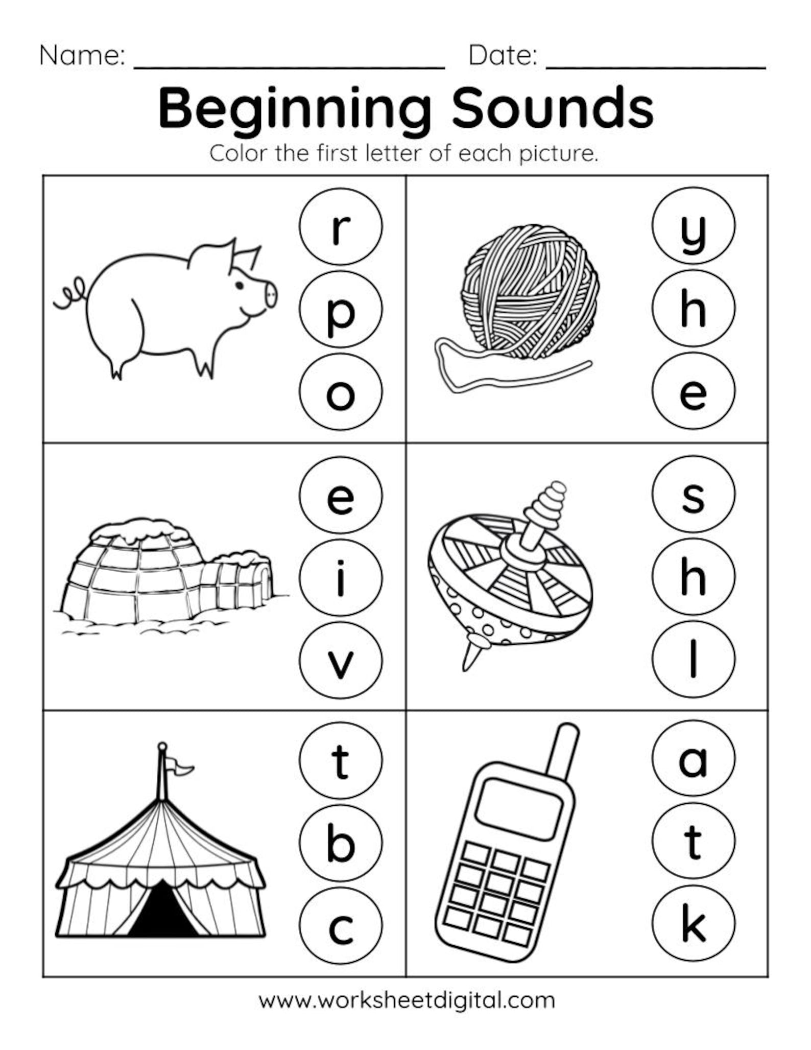 Beginning Sounds Printable Worksheets: Kindergarten Homework (digital ...