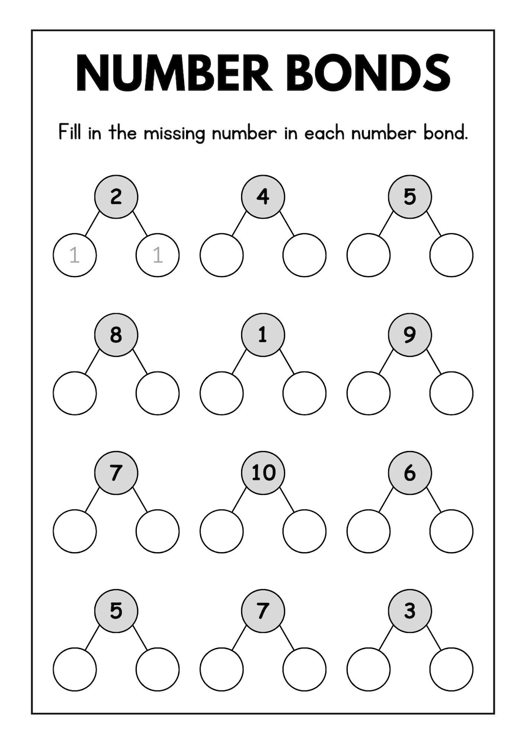 Number Bonds to 20 Worksheets: Kindergarten & First Grade (printable ...