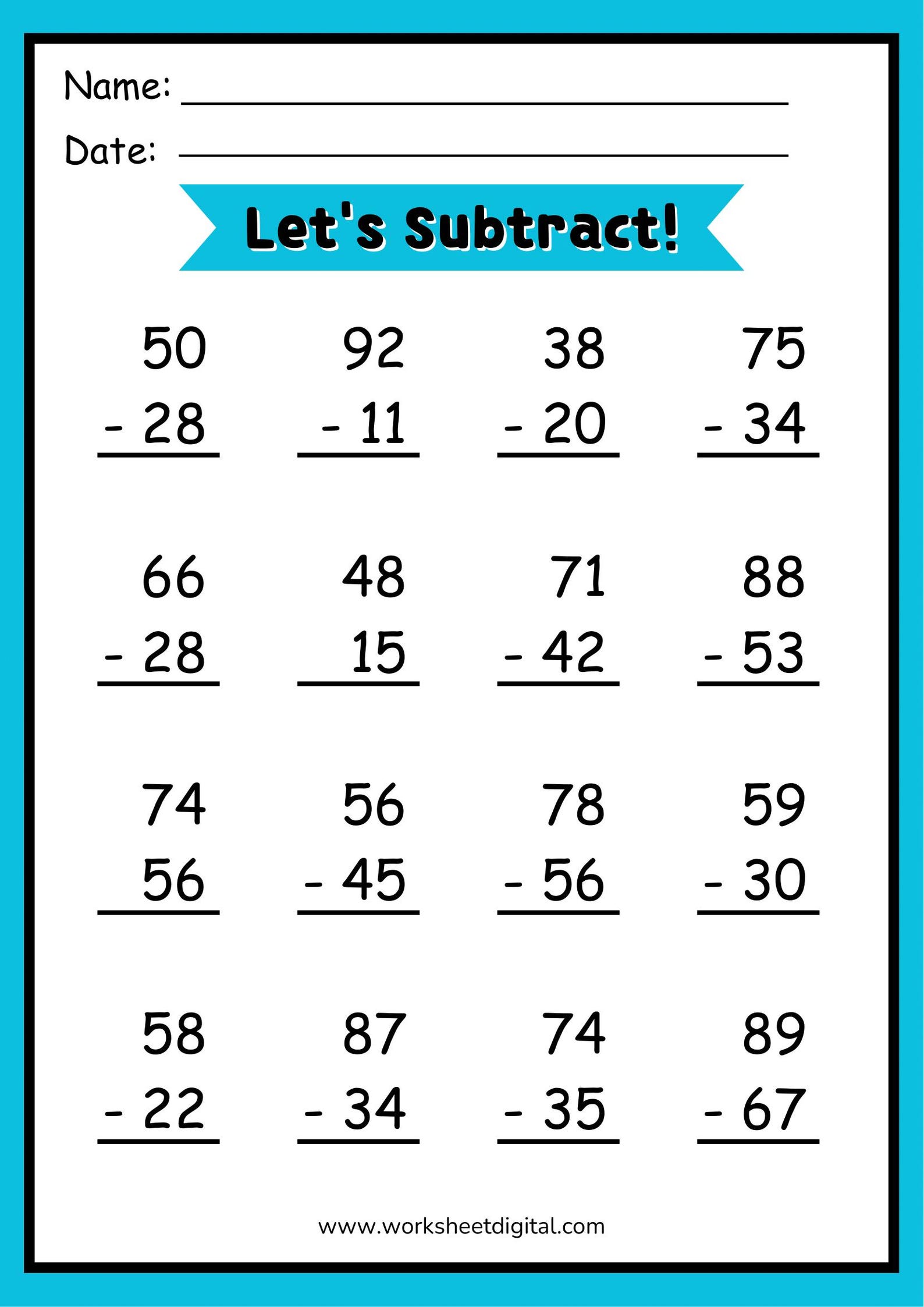 Double Digit Subtraction Worksheet: Regrouping Practice (PDF) - Etsy