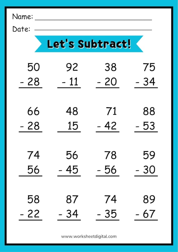 Double Digit Subtraction With Regrouping Worksheets