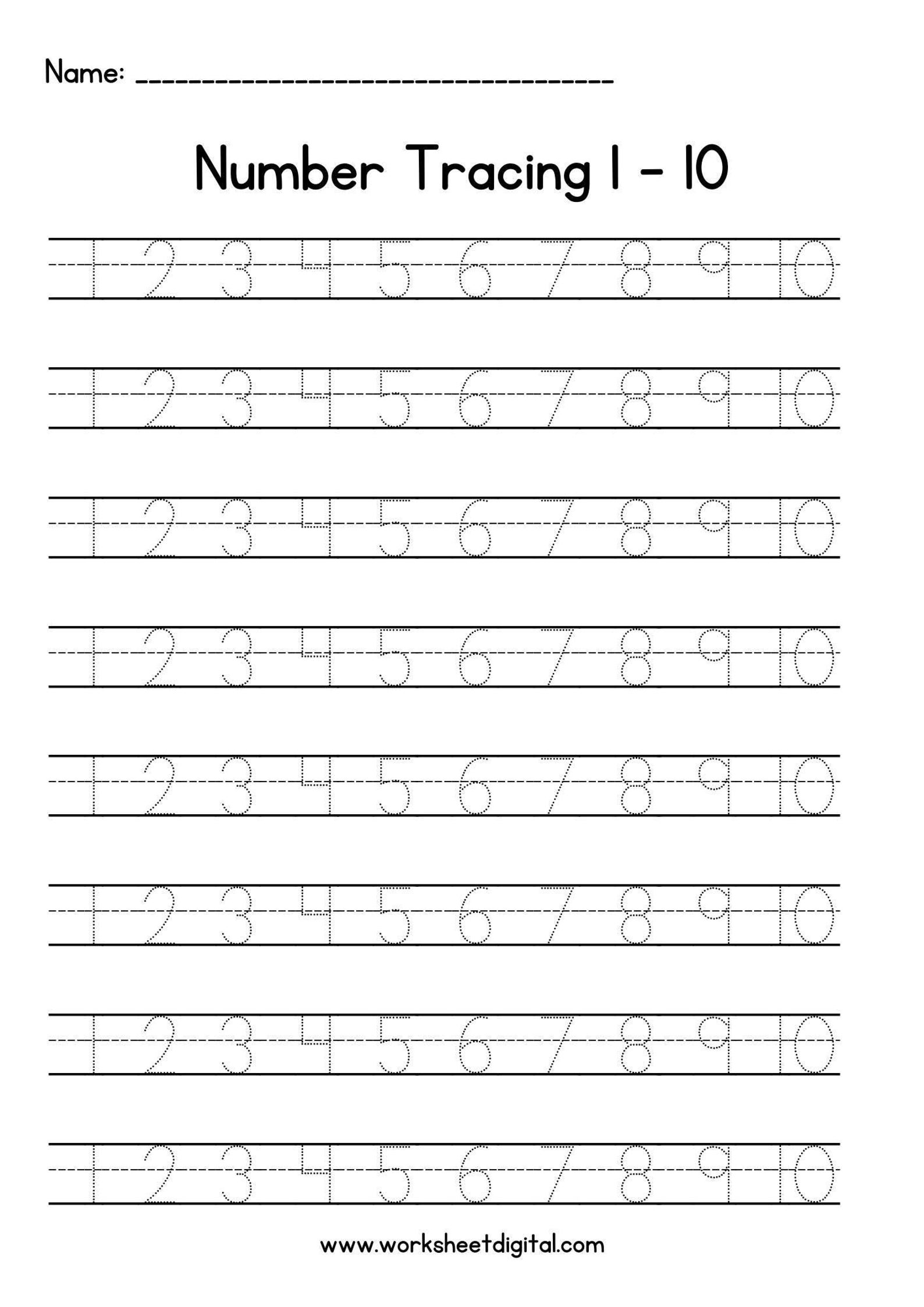 Number Tracing Worksheet 1-10: Preschool Kindergarten (PDF) - Etsy