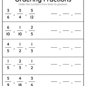 Ordering Fractions Math Printable Worksheets for Grade 3, Homework ...