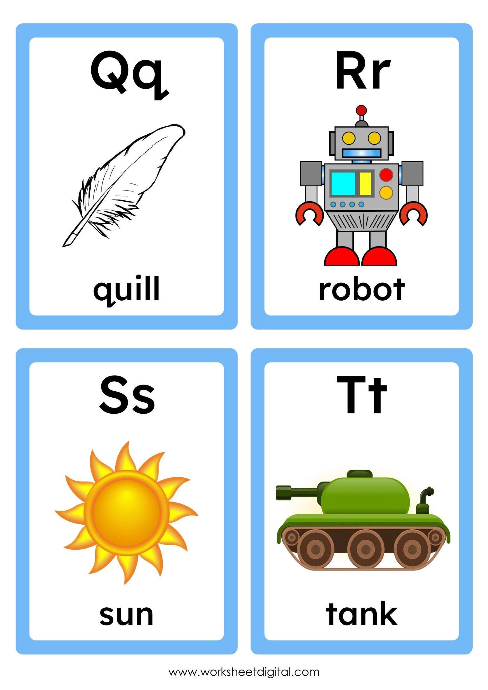 26 Printable Alphabet Flash Cards, ABC Printable Picture Flashcards for ...