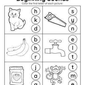 Beginning Sounds Printable Worksheets: Kindergarten Homework (digital ...