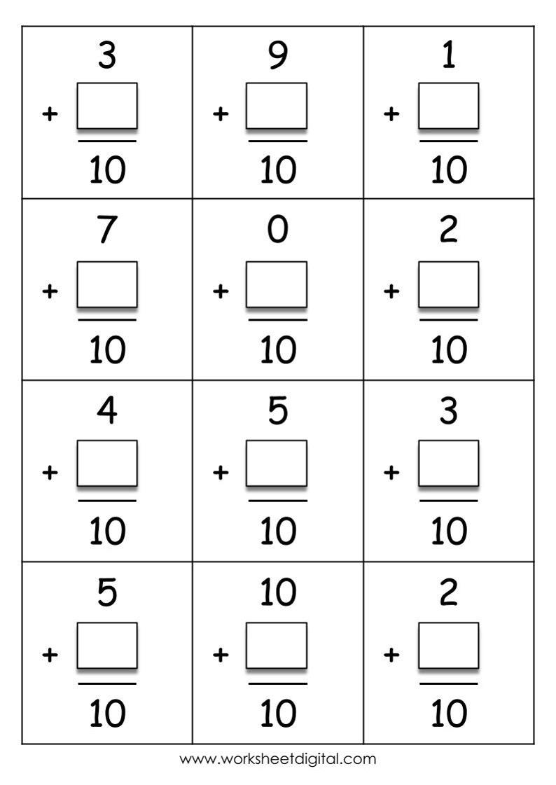Back to School Printable Missing Addends Addition to 10 Math Worksheets ...