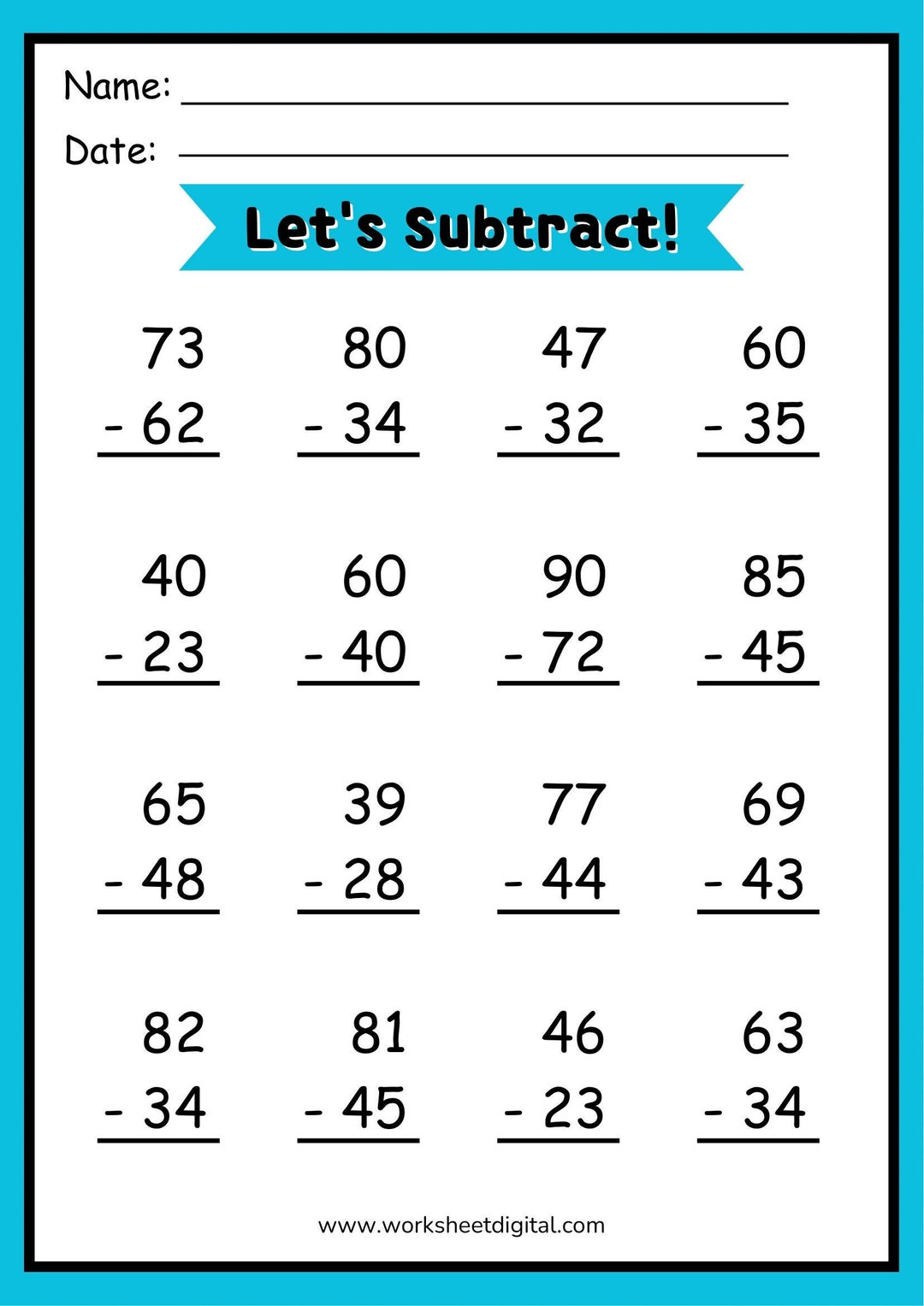 Double Digit Subtraction Worksheet: Regrouping Practice (PDF) - Etsy