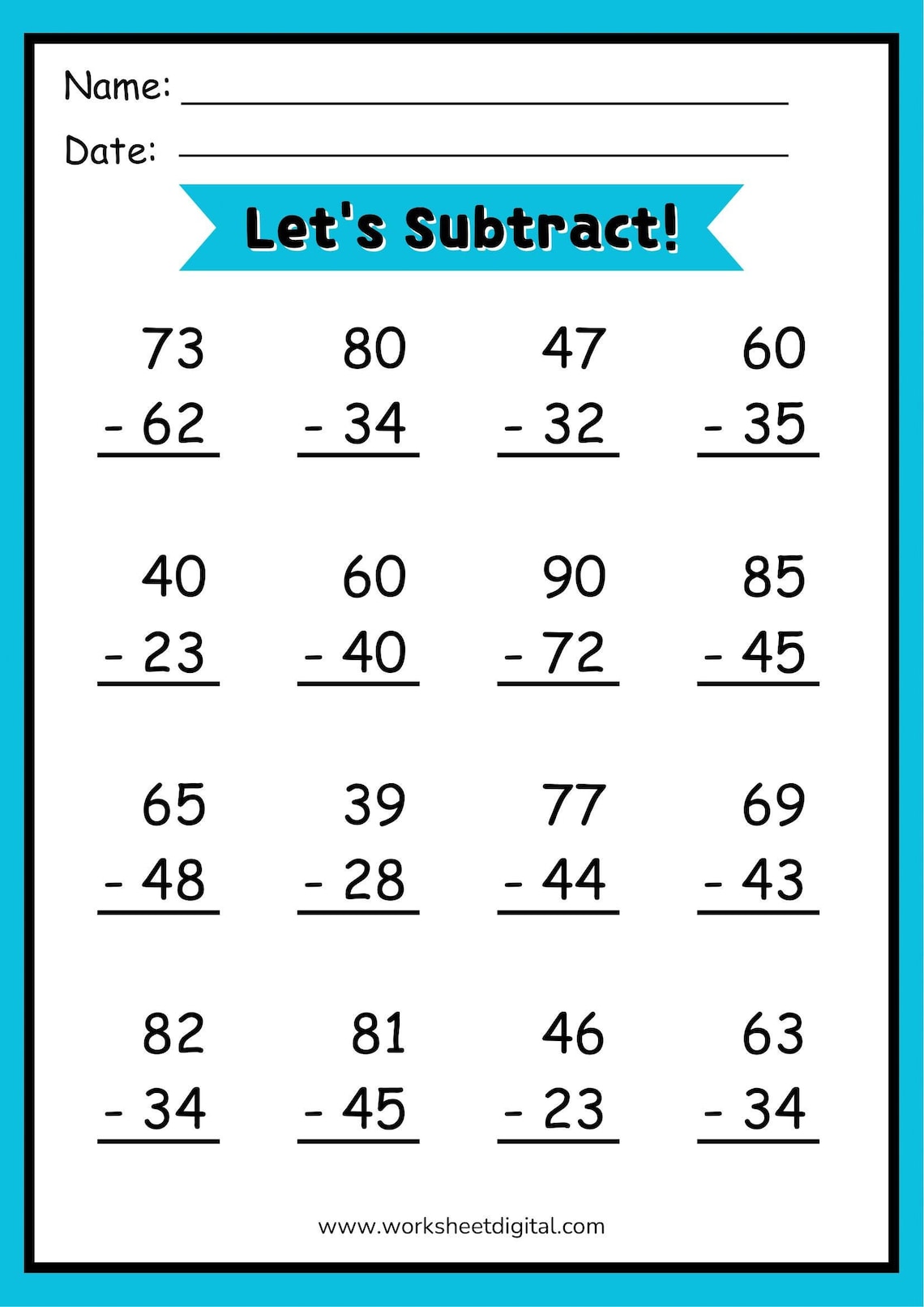 Double Digit Subtraction Worksheet: Regrouping Practice (PDF) - Etsy