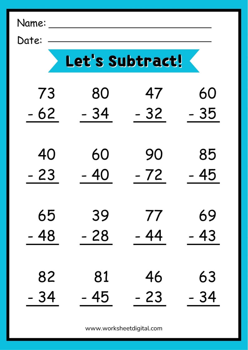 Double Digit Subtraction Worksheet: Regrouping Practice (PDF) - Etsy