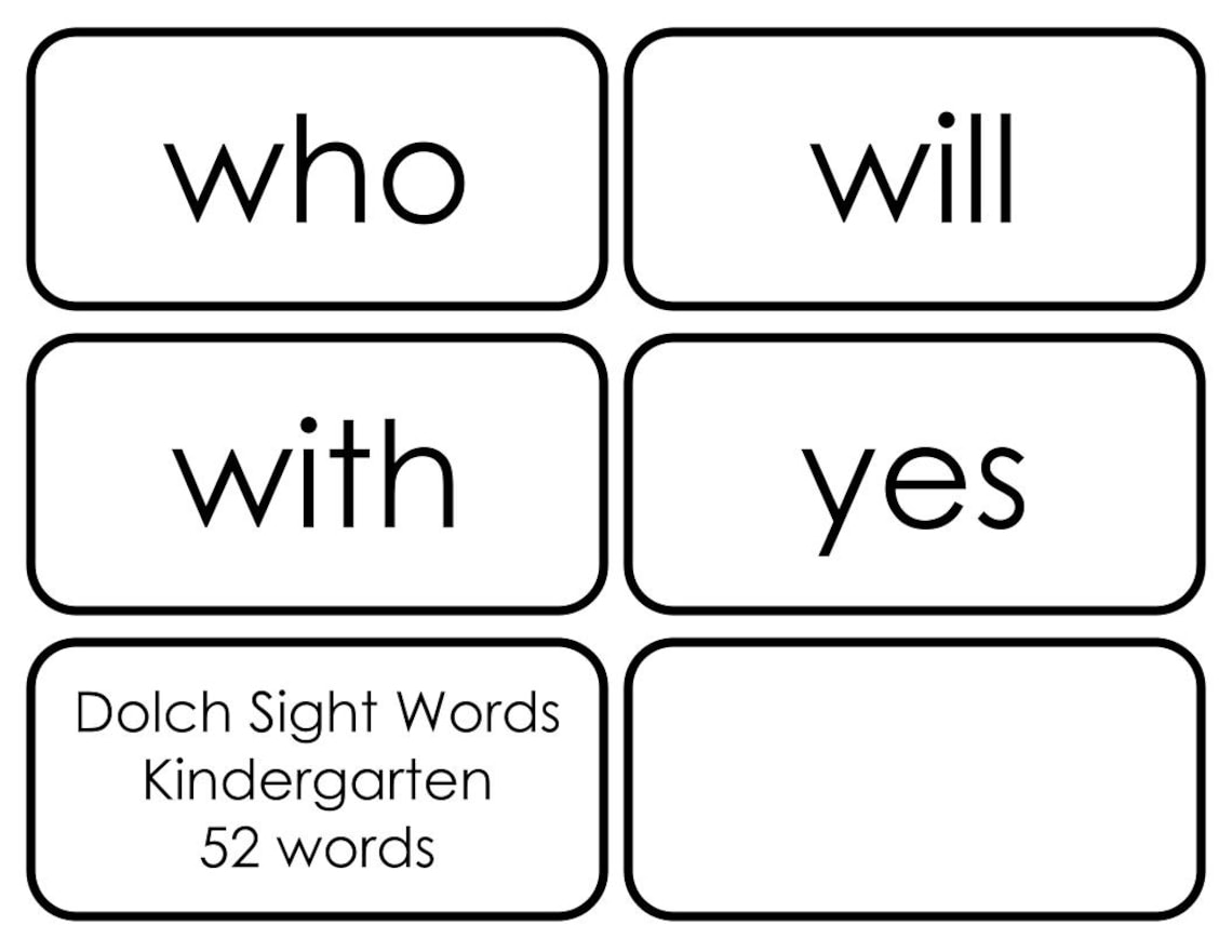 Printable Dolch Kindergarten Sight Words Flashcards 52 Cards, Child ...