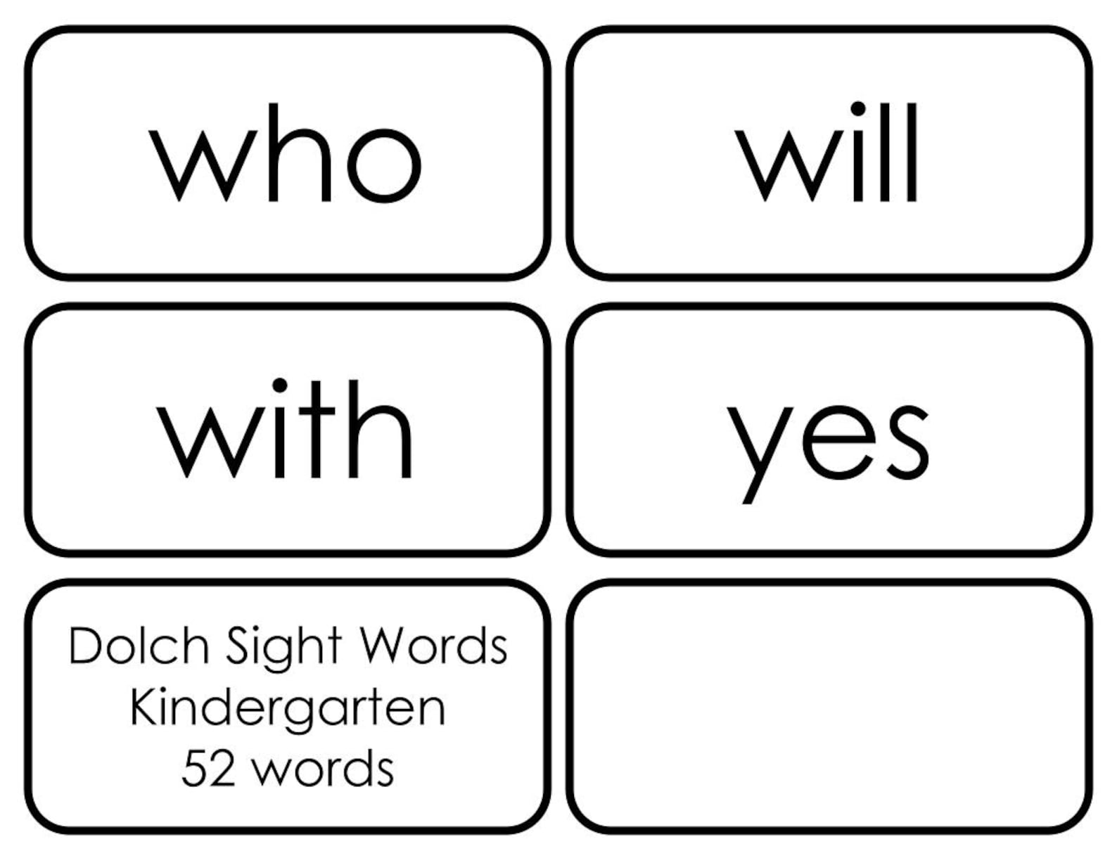 Printable Dolch Kindergarten Sight Words Flashcards 52 Cards, Child ...