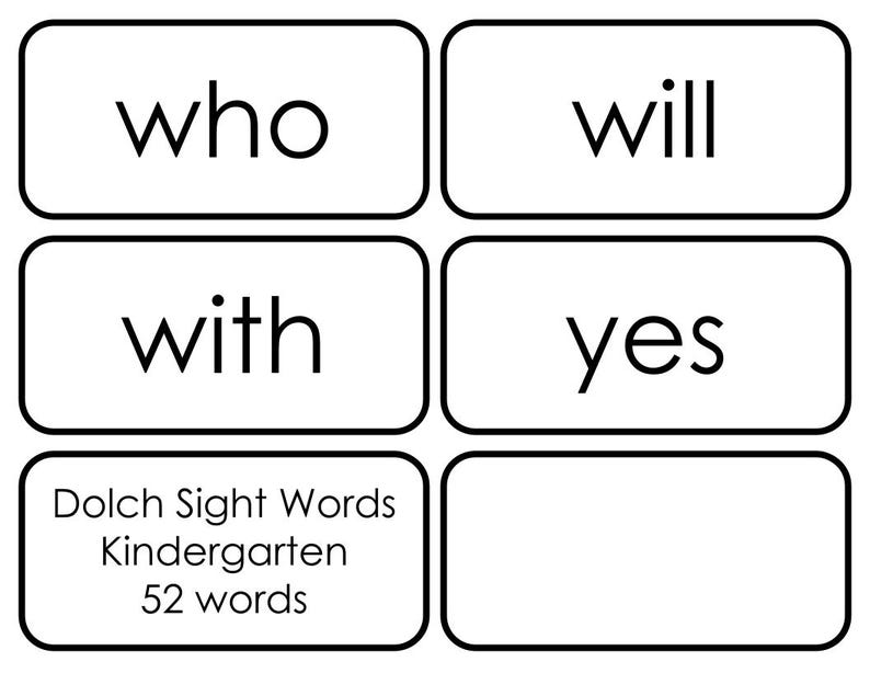 Printable Dolch Kindergarten Sight Words Flashcards 52 Cards, Child ...
