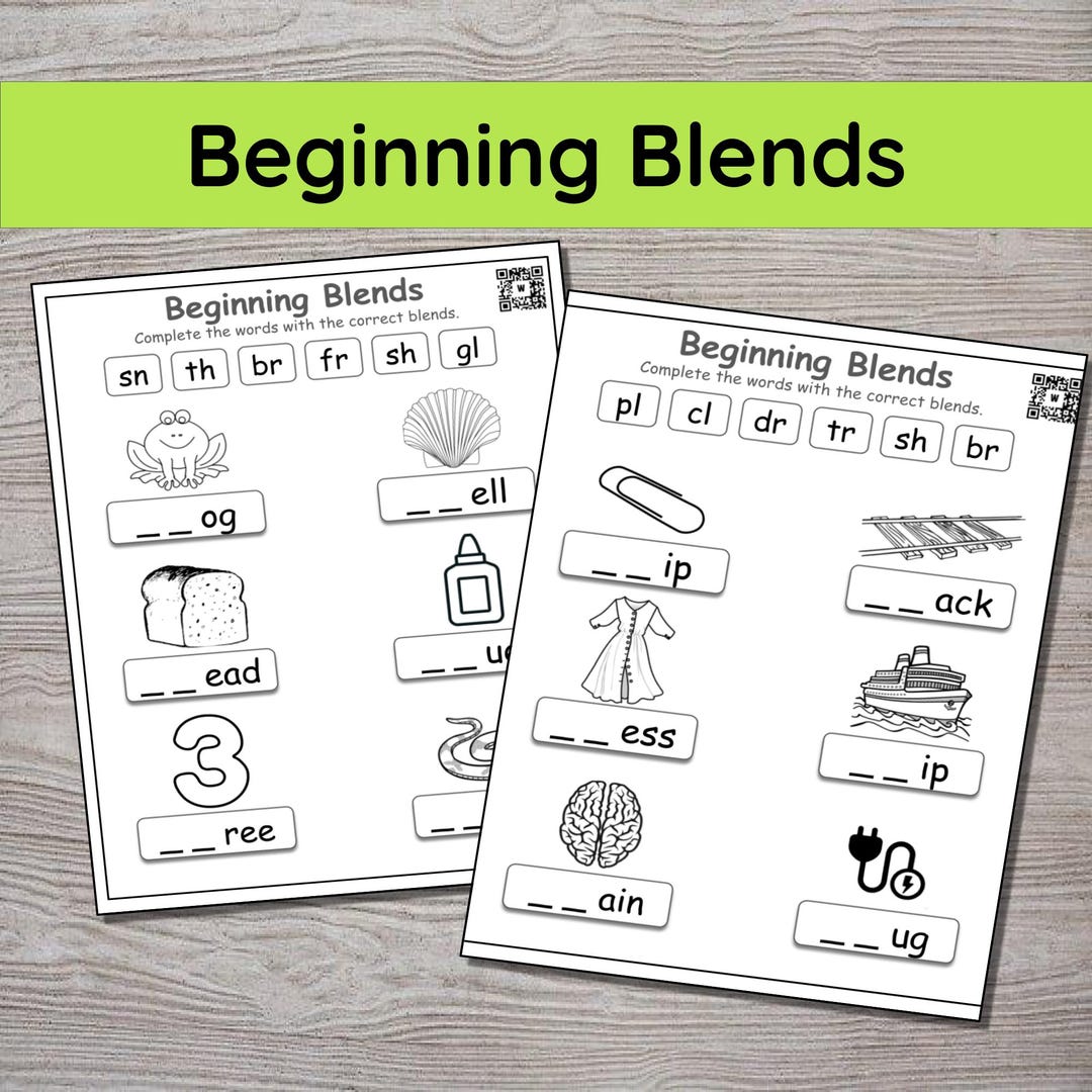 Consonant Blends Worksheets: Kindergarten Homeschool Printable (PDF) - Etsy